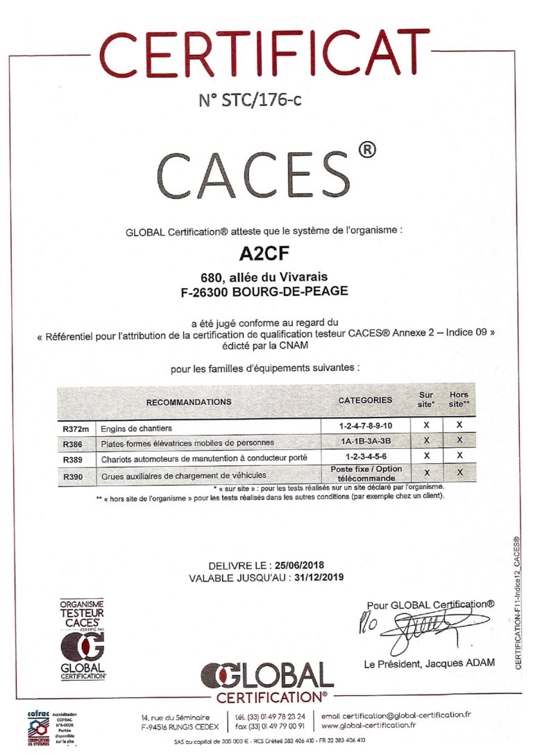nos services, CACES - A2CF Centre de contrôle et de formation